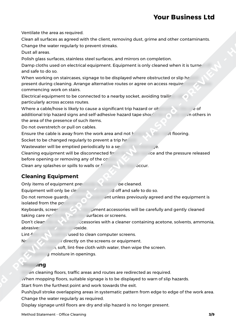 Office Cleaning Method Statement Template - HASpod