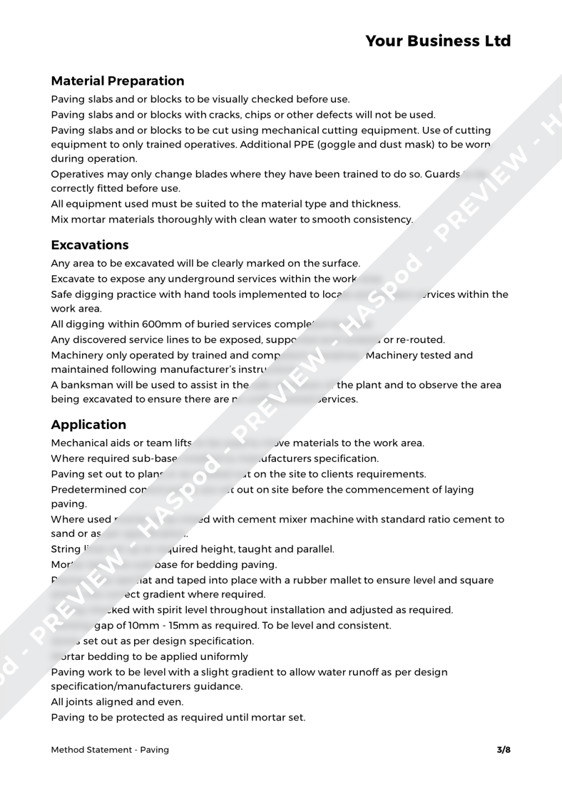 Paving Method Statement Template - HASpod