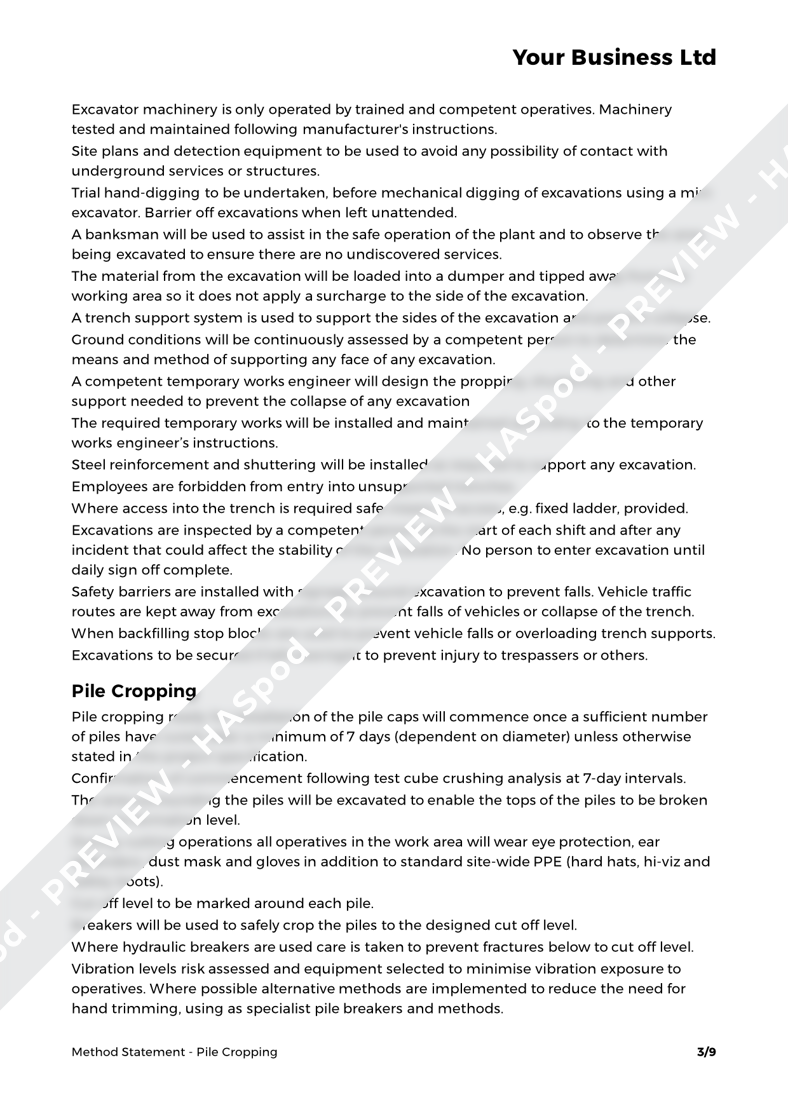 Pile Cropping Method Statement Template - HASpod
