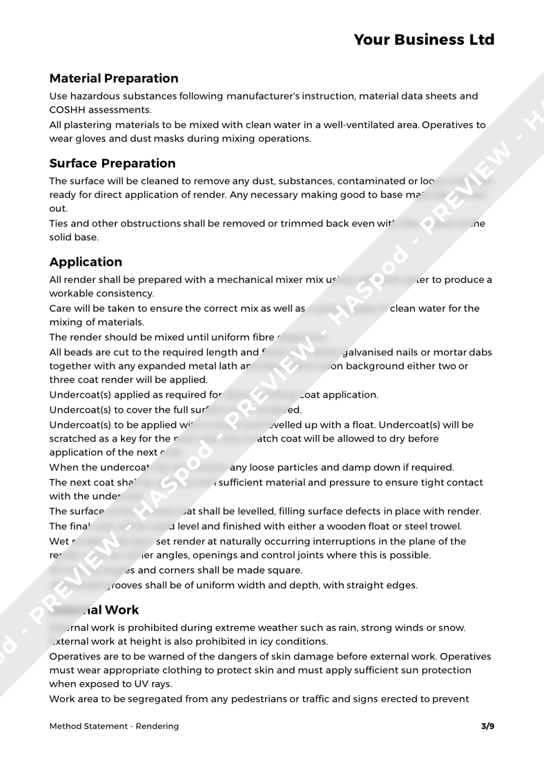 Rendering Method Statement Template - HASpod