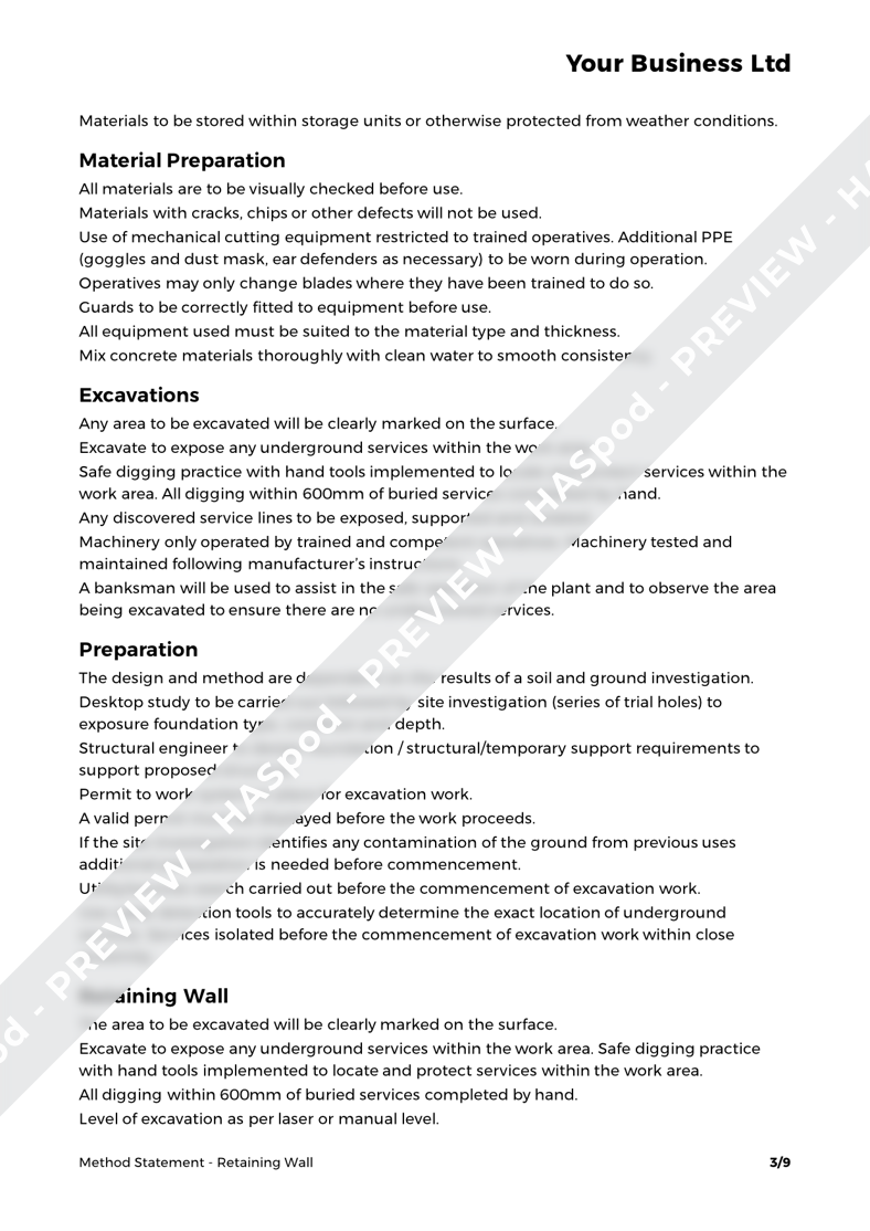 Retaining Wall Method Statement Template - HASpod