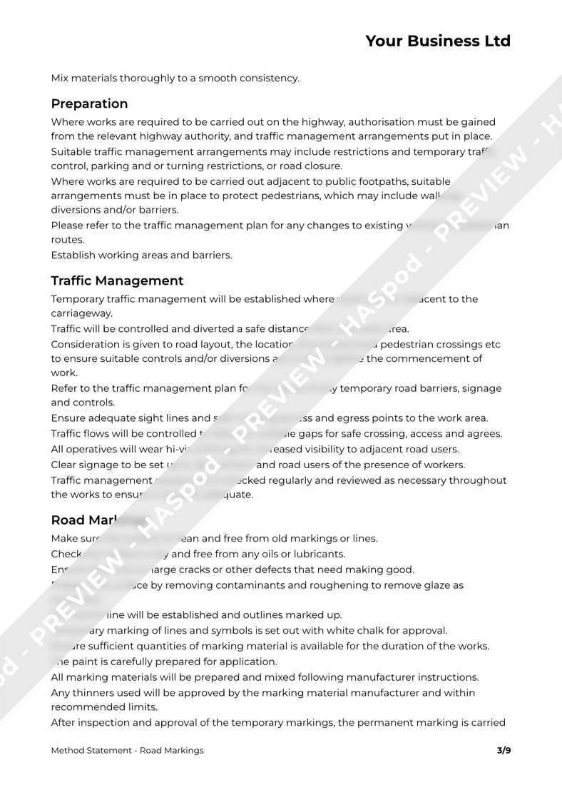 Road Markings Method Statement Template - HASpod