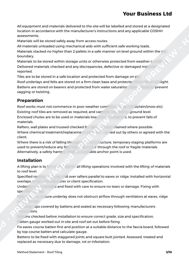 Roof Tiling Method Statement Template - HASpod