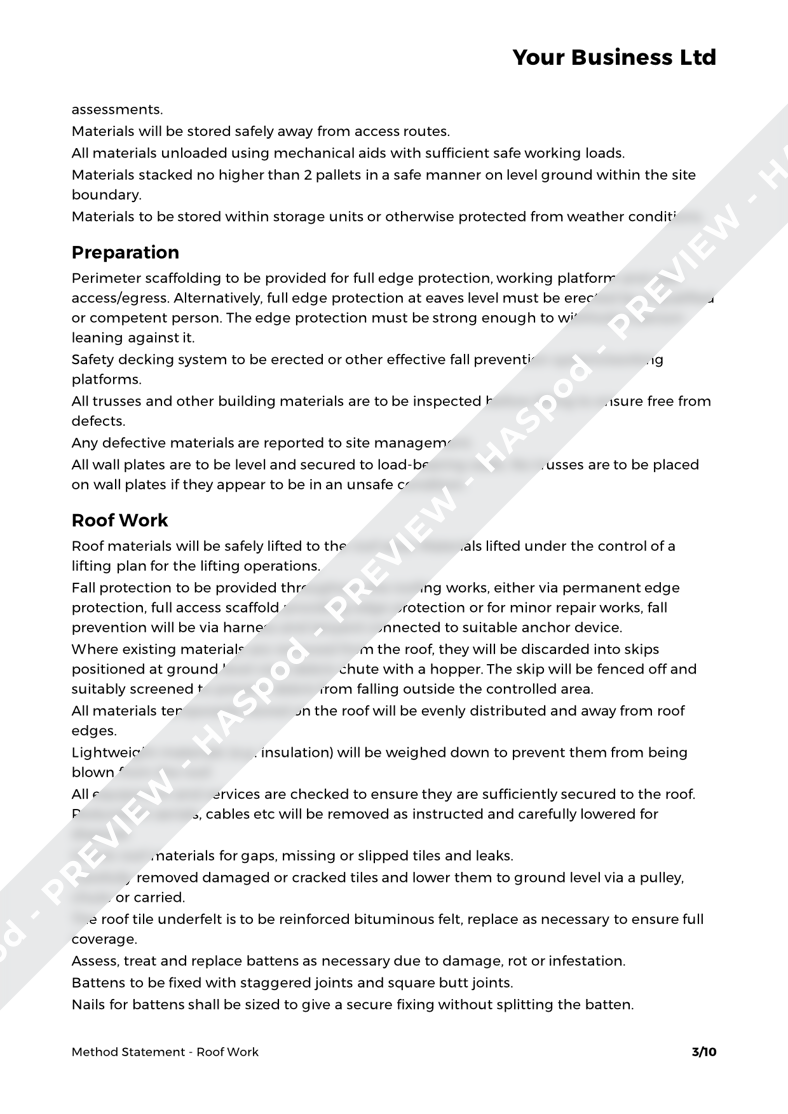 Roof Work Method Statement Template - HASpod