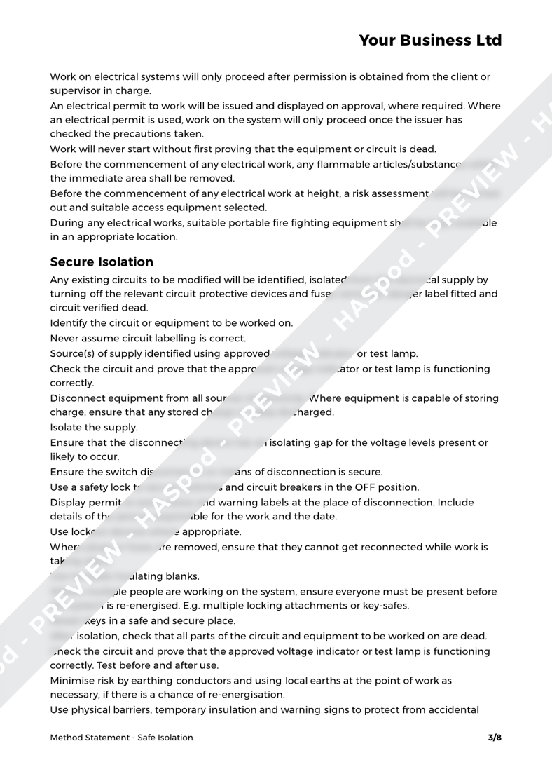 Safe Isolation Method Statement Template - HASpod