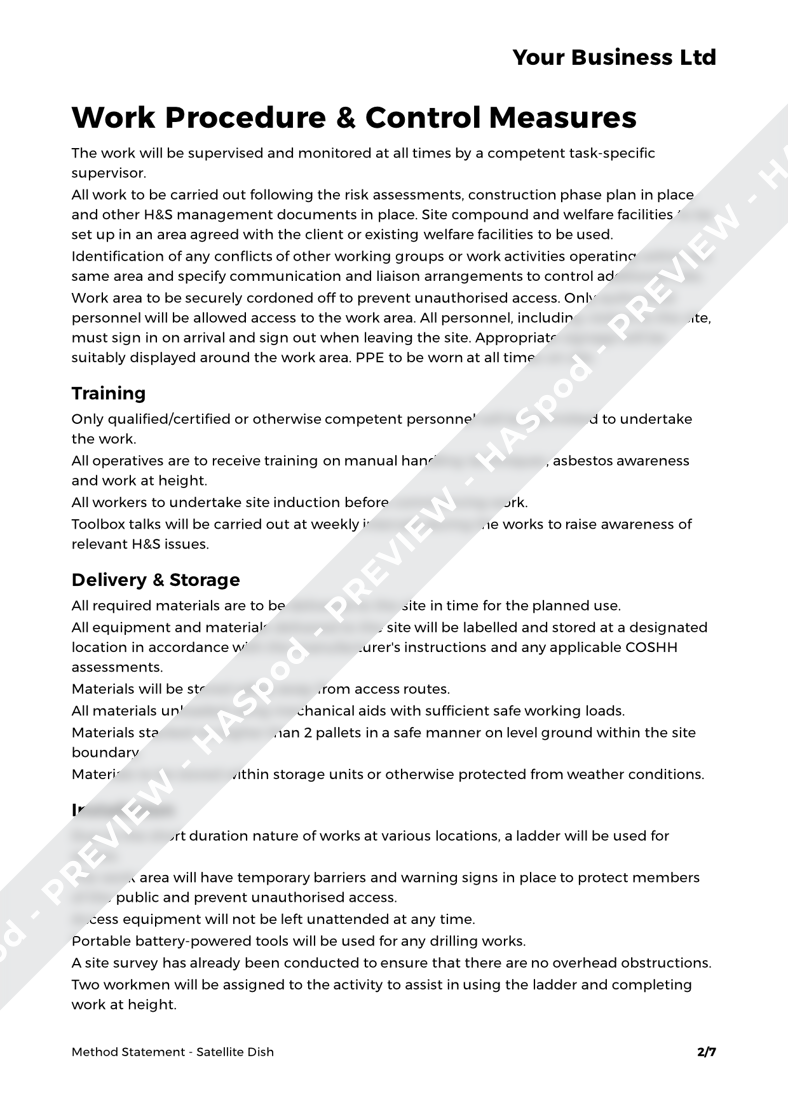 Satellite Dish Method Statement Template - HASpod