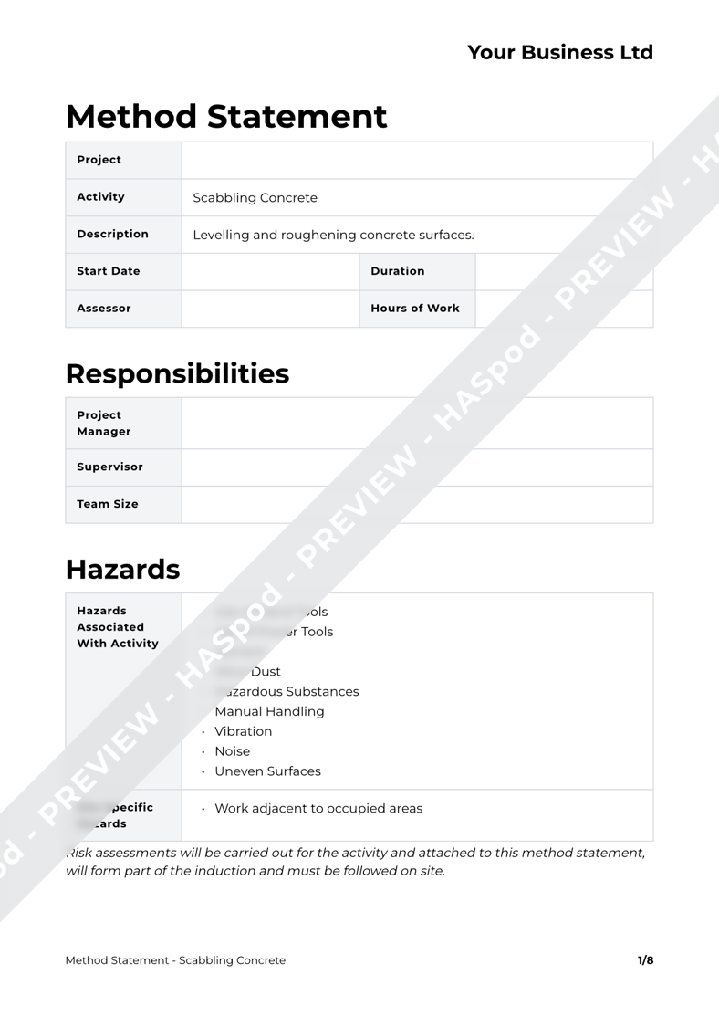 Scabbling Concrete Method Statement Template - HASpod