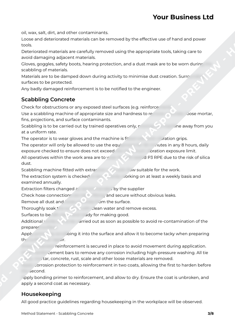 Scabbling Concrete Method Statement Template - HASpod