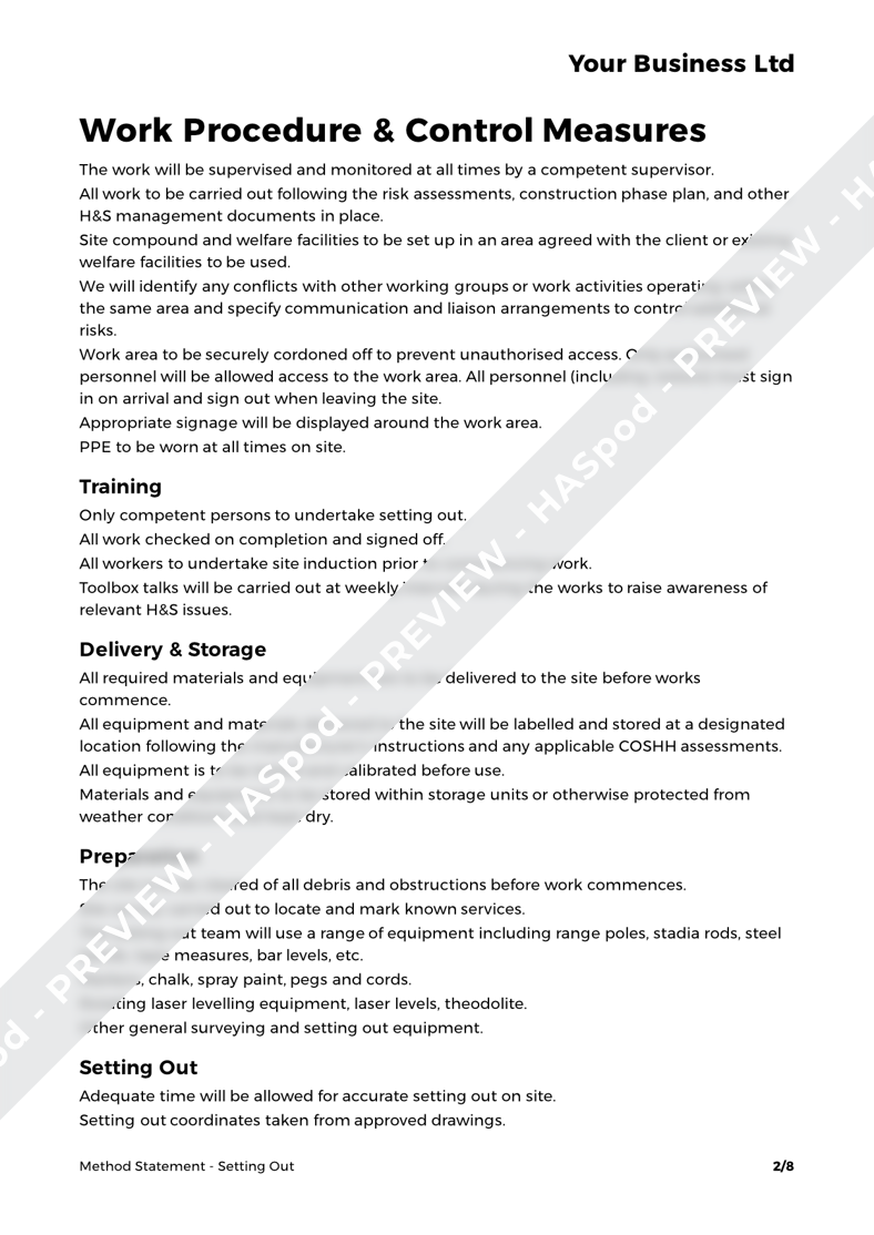 Setting Out Method Statement Template - HASpod
