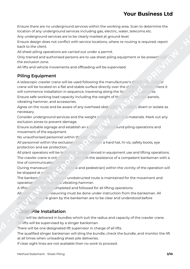 Sheet Piling Method Statement Template - HASpod