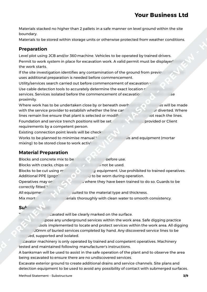 Substructure Method Statement Template - HASpod