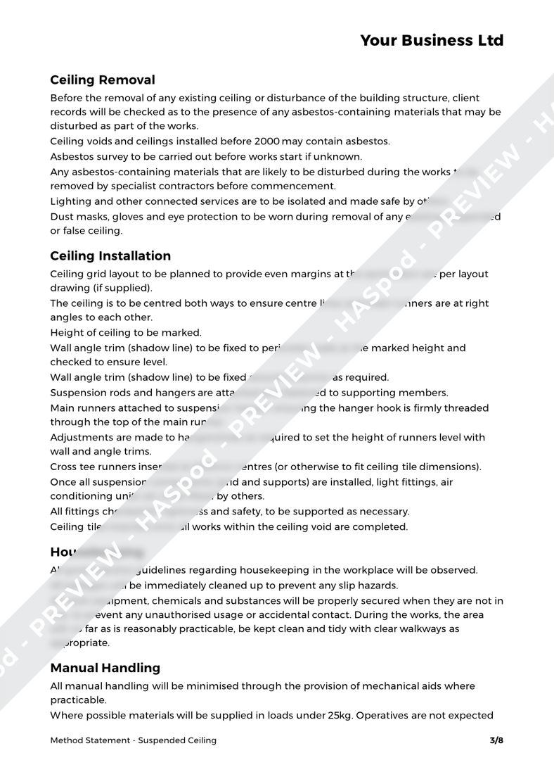 Suspended Ceiling Method Statement Template - HASpod