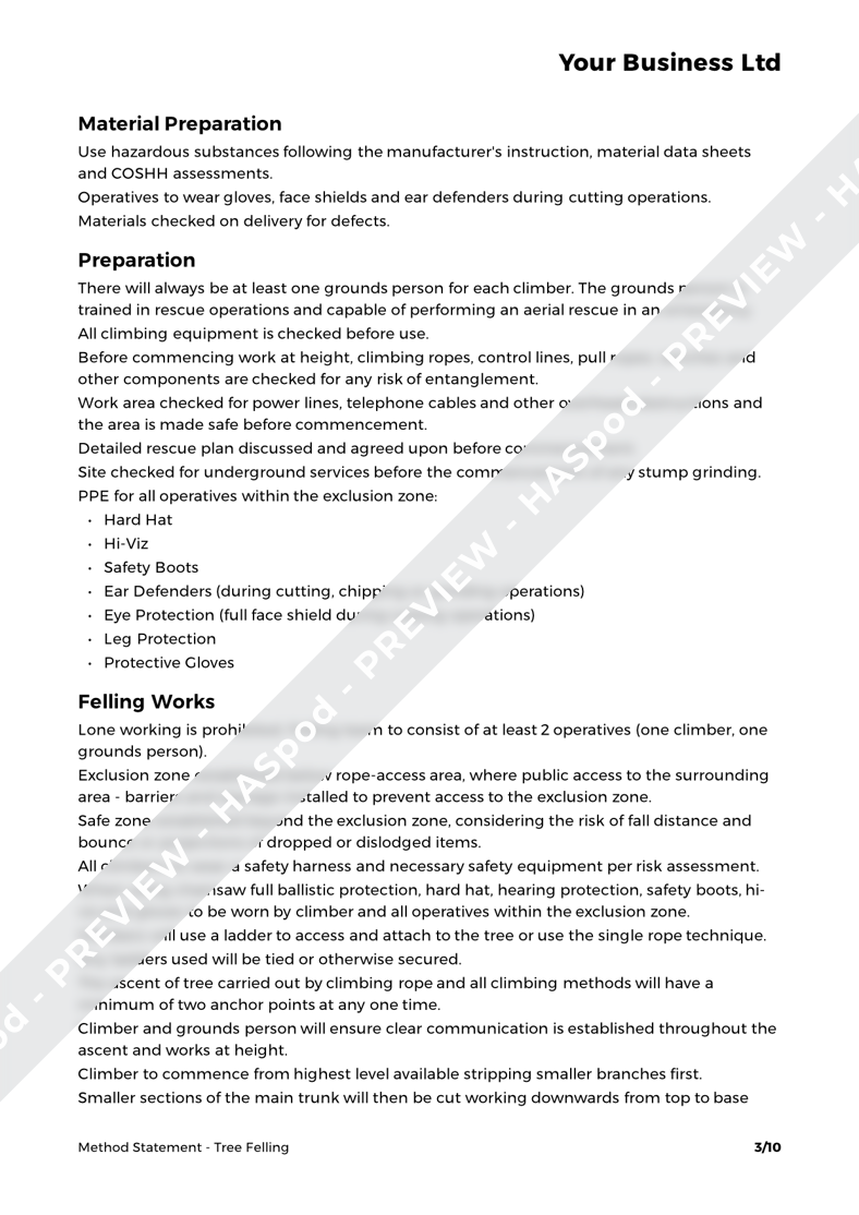 Tree Felling Method Statement Template - HASpod