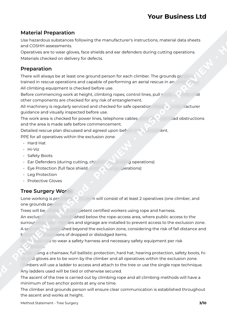 Tree Surgery Method Statement Template - HASpod