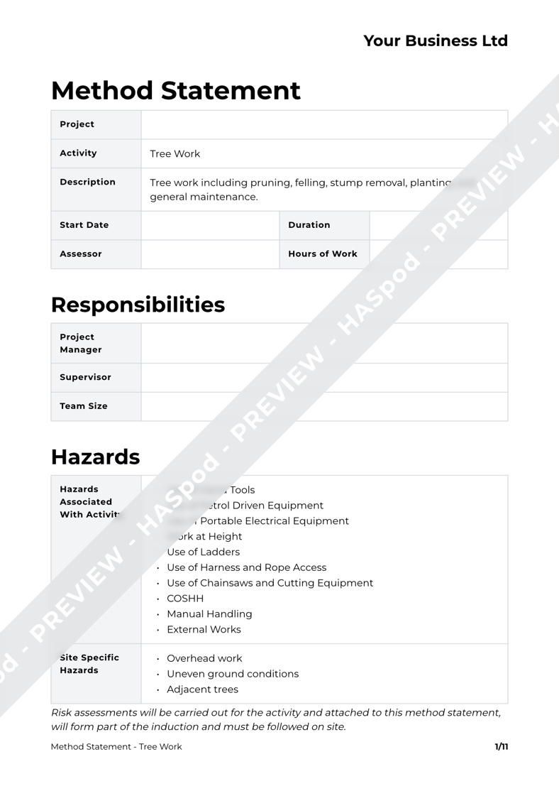 Tree Work Method Statement Template - HASpod