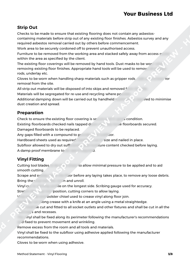 Vinyl Flooring Method Statement Template - HASpod