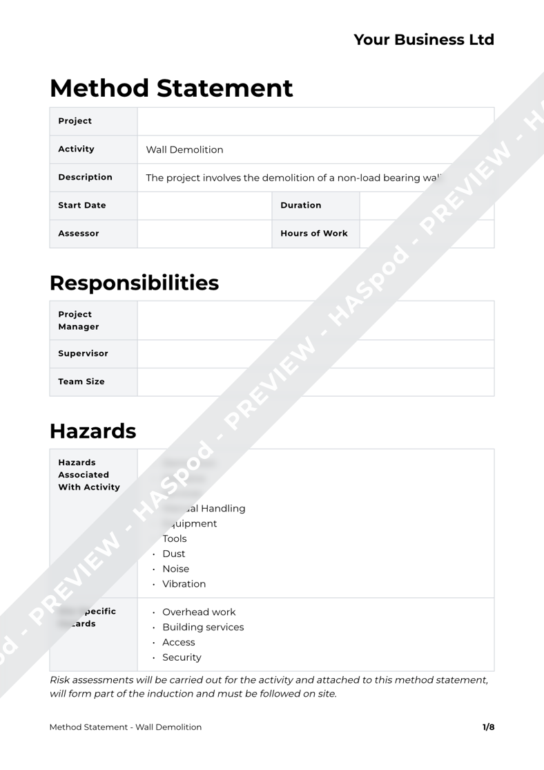 Wall Demolition Method Statement Template - HASpod