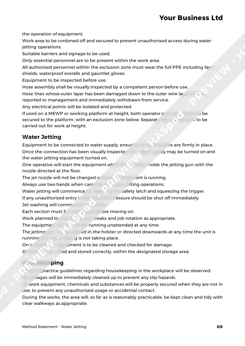 Water Jetting Method Statement Template - HASpod