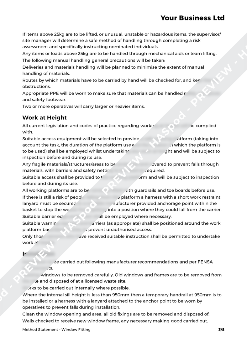 Window Fitting Method Statement Template - HASpod