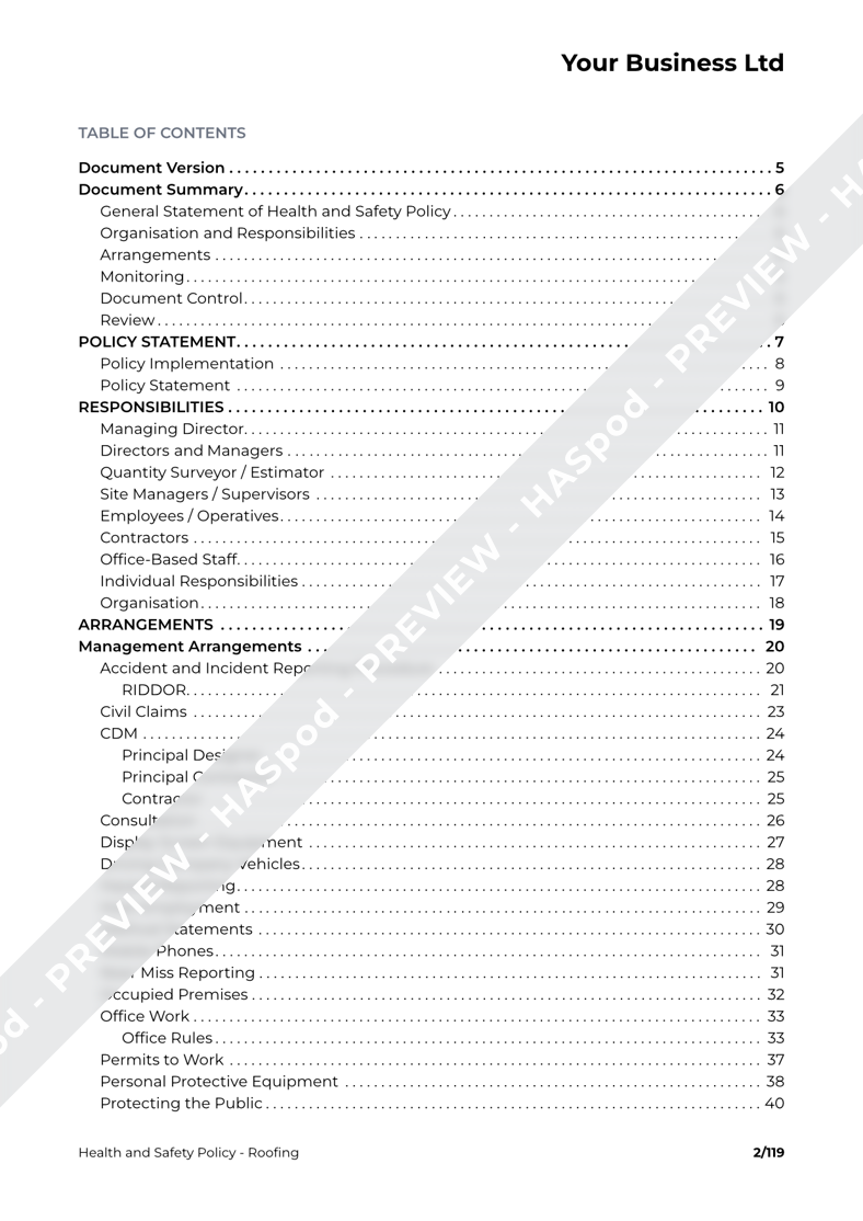 Roofing Health and Safety Policy Template - HASpod