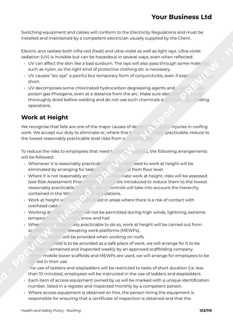 Roofing Health and Safety Policy Template - HASpod