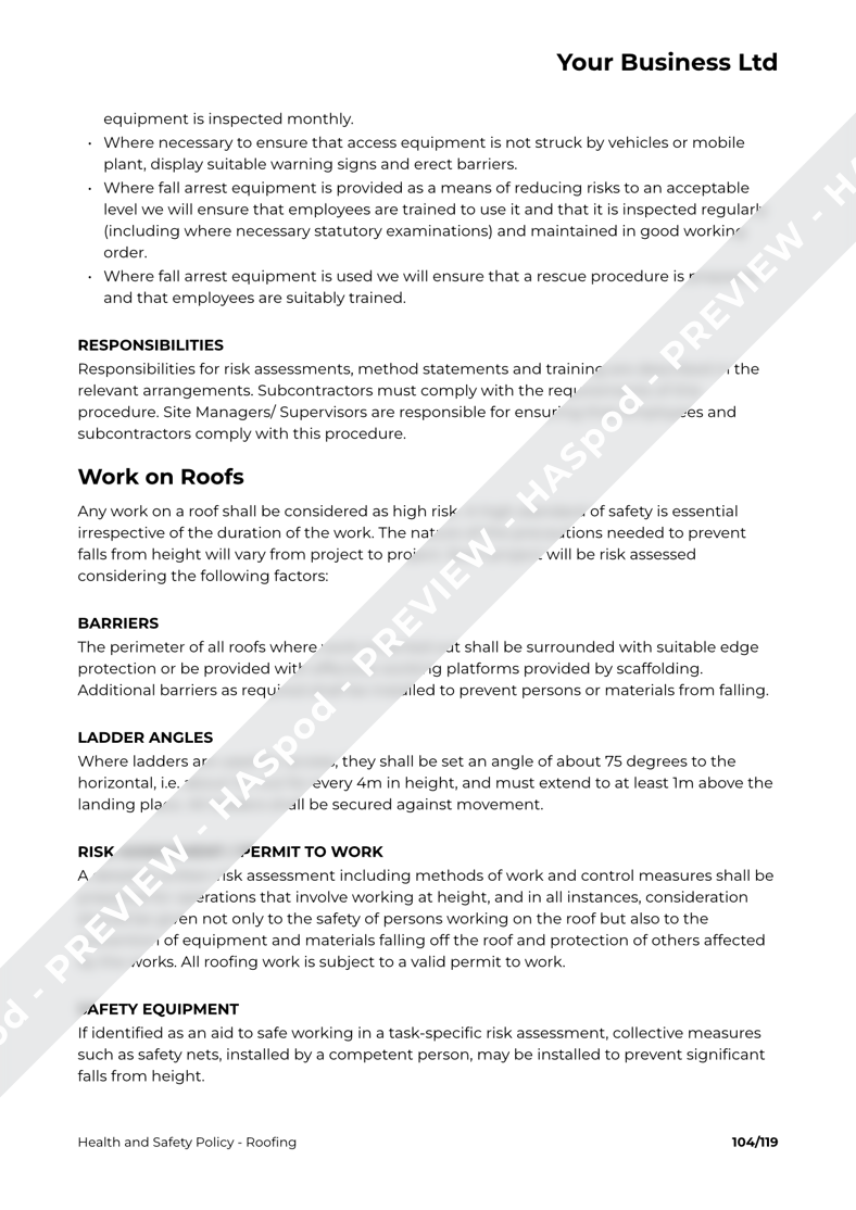 Roofing Health and Safety Policy Template - HASpod