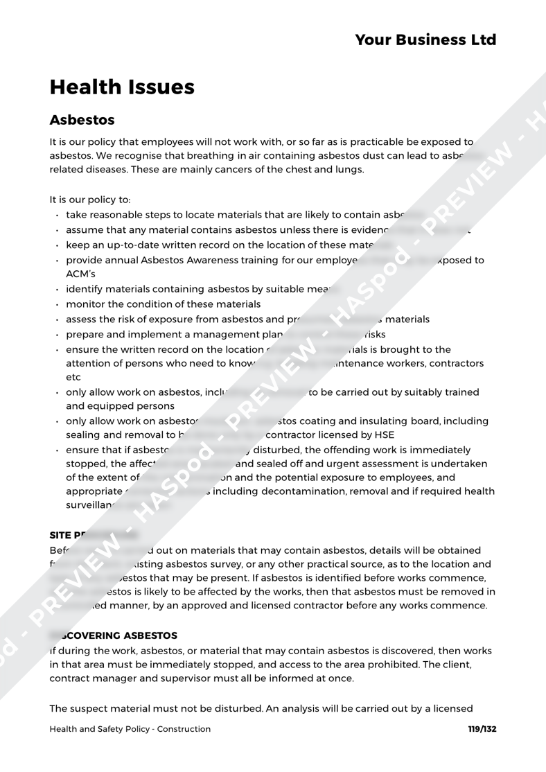 Construction Health and Safety Policy Template - HASpod