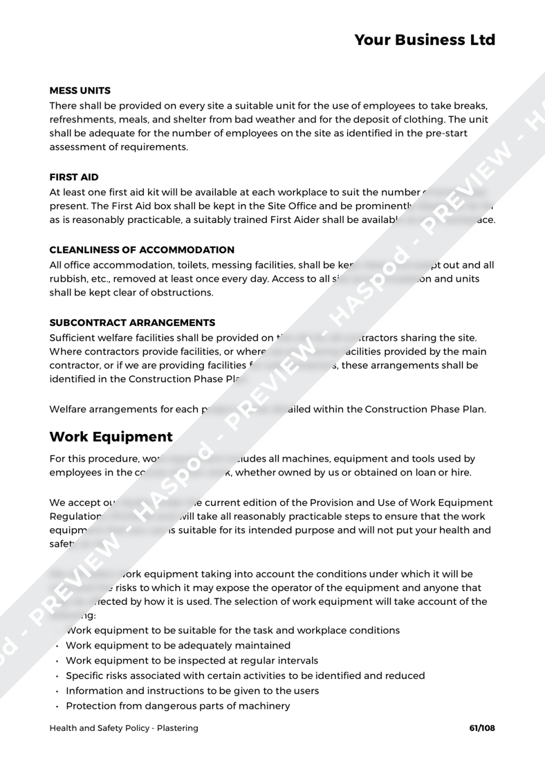 Plastering Health and Safety Policy Template - HASpod
