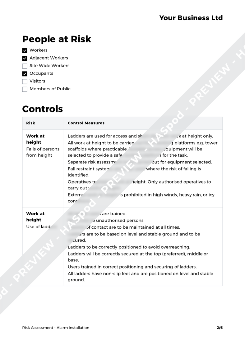 Alarm Installation Risk Assessment Template - HASpod