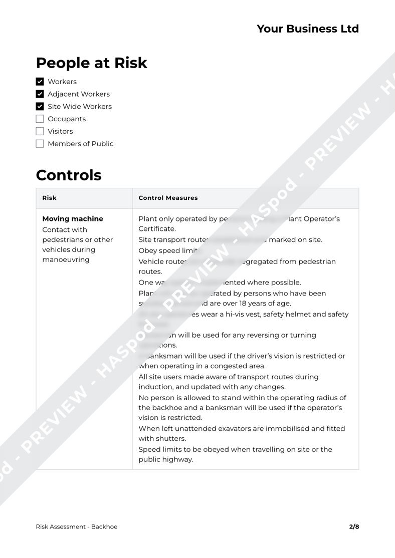 Backhoe Risk Assessment Template - HASpod