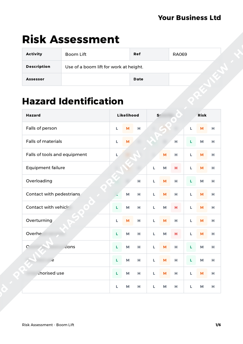 Boom Lift Risk Assessment Template - HASpod