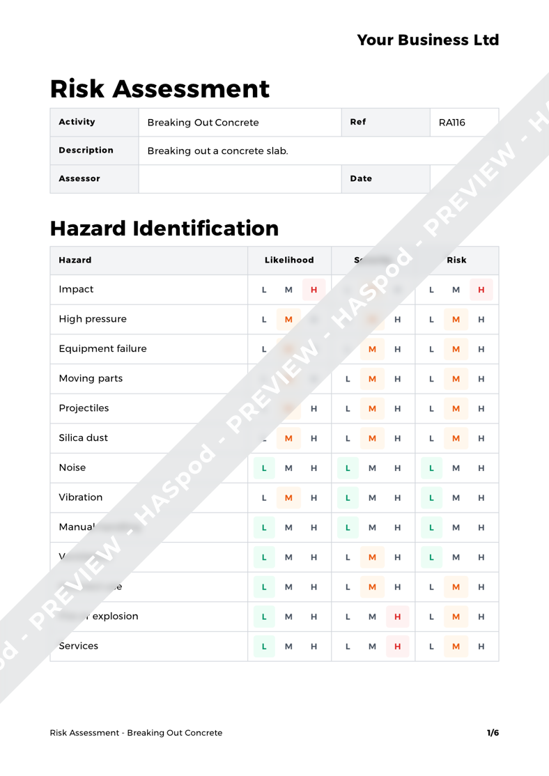 Breaking Out Concrete Risk Assessment Template - HASpod