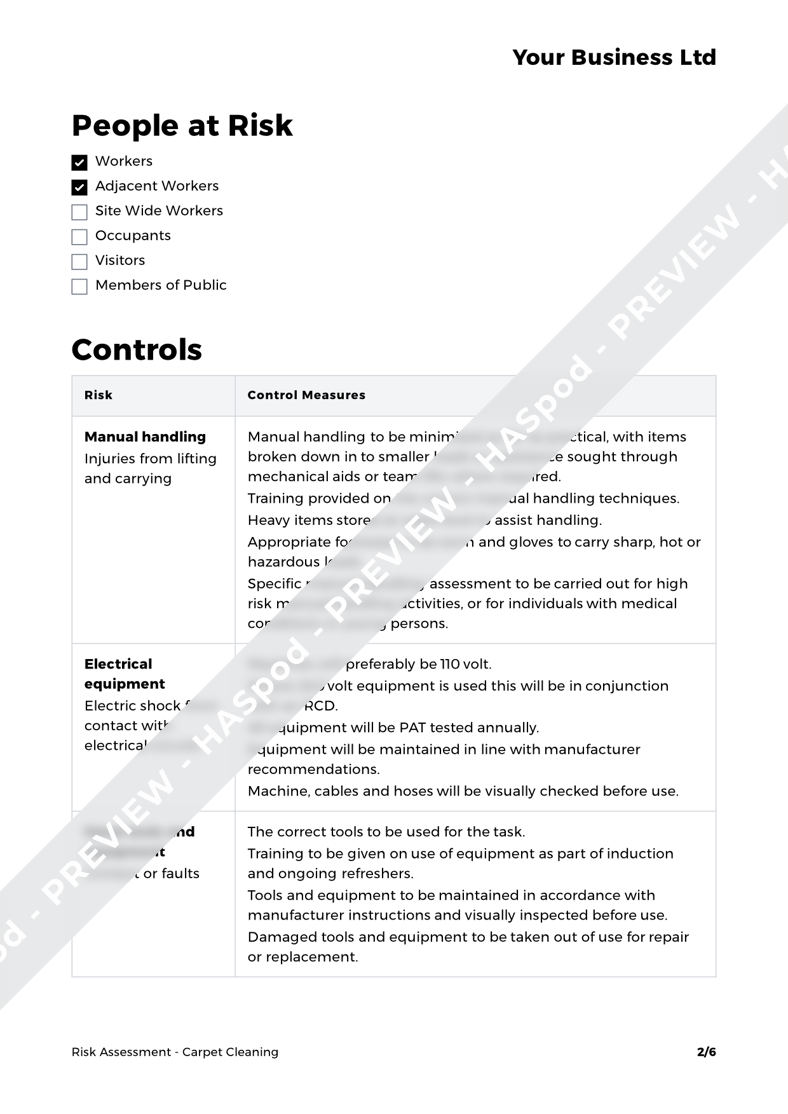 Carpet Cleaning Risk Assessment Template - HASpod