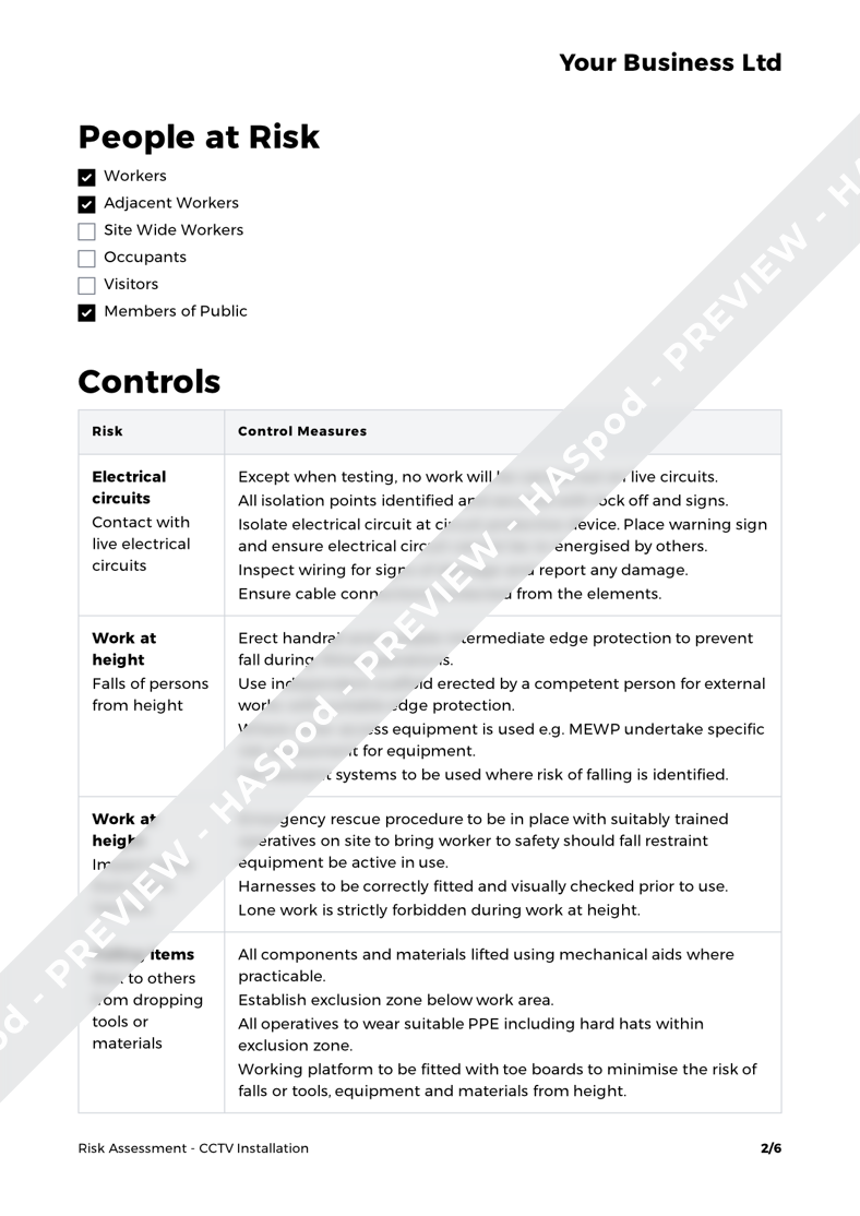 CCTV Installation Risk Assessment Template - HASpod