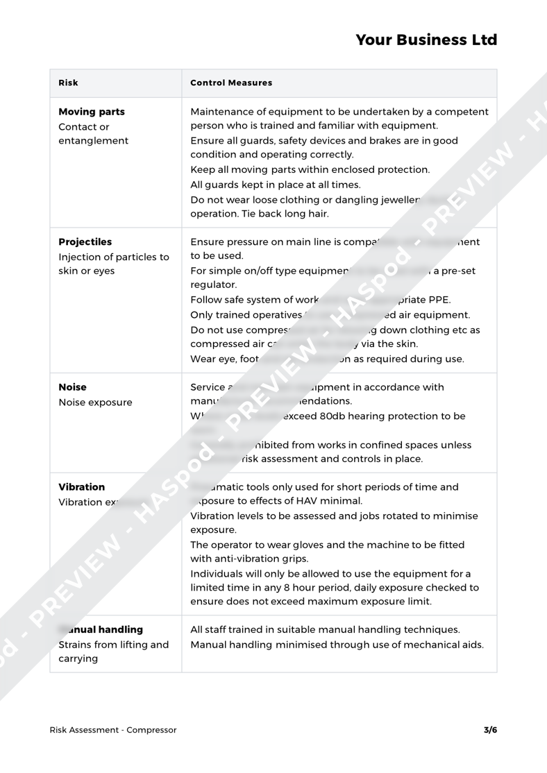 Compressor Risk Assessment Template - HASpod