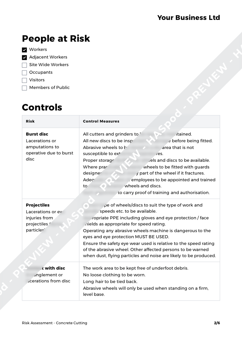 Concrete Cutting Risk Assessment Template - HASpod