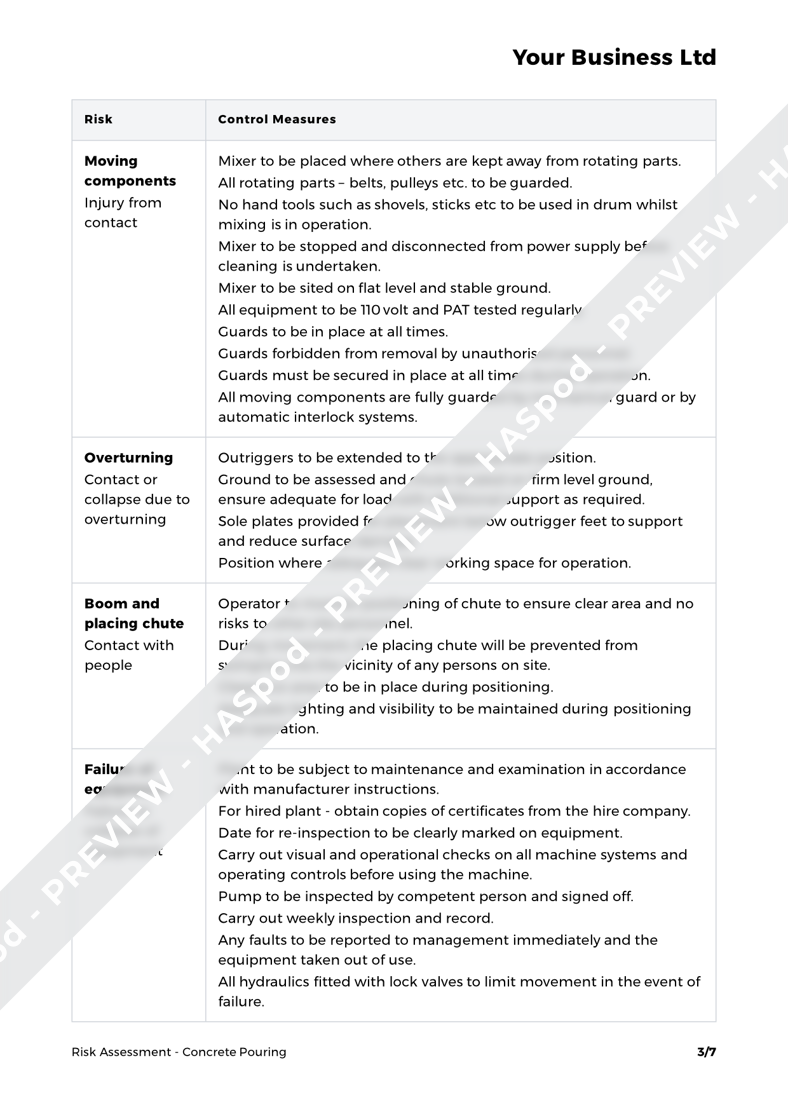 Concrete Pouring Risk Assessment Template - HASpod