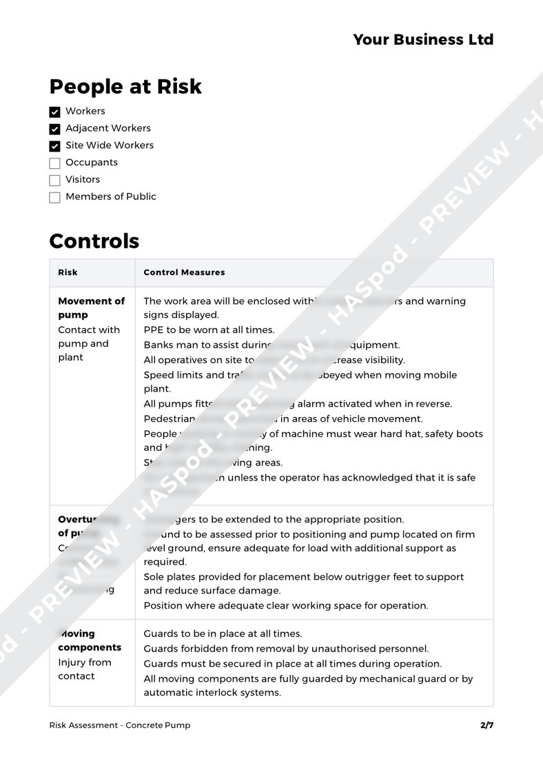 Concrete Pump Risk Assessment Template - HASpod