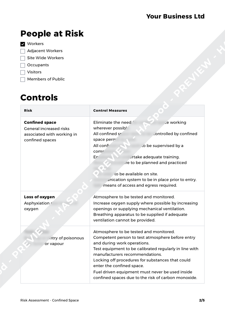 Confined Space Risk Assessment Template - HASpod