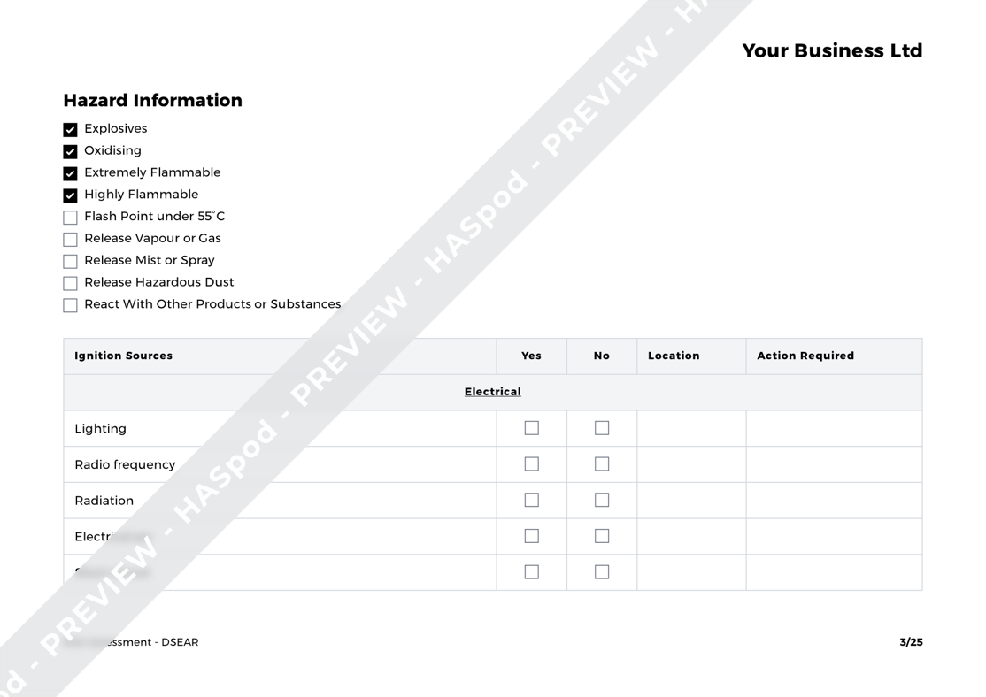DSEAR Risk Assessment Template - HASpod