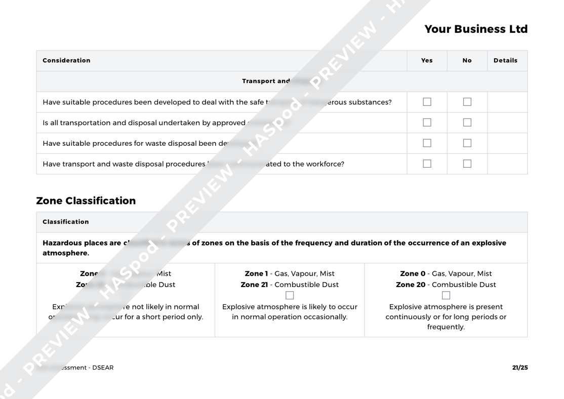 DSEAR Risk Assessment Template - HASpod