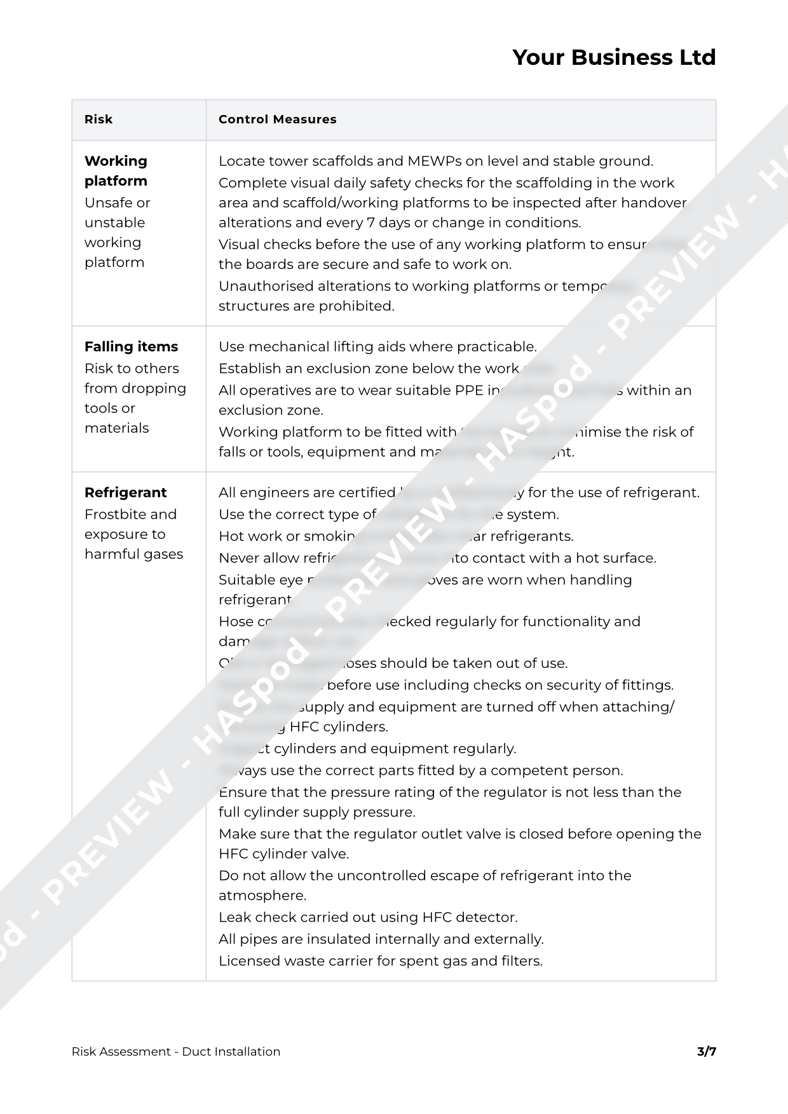 Duct Installation Risk Assessment Template - HASpod