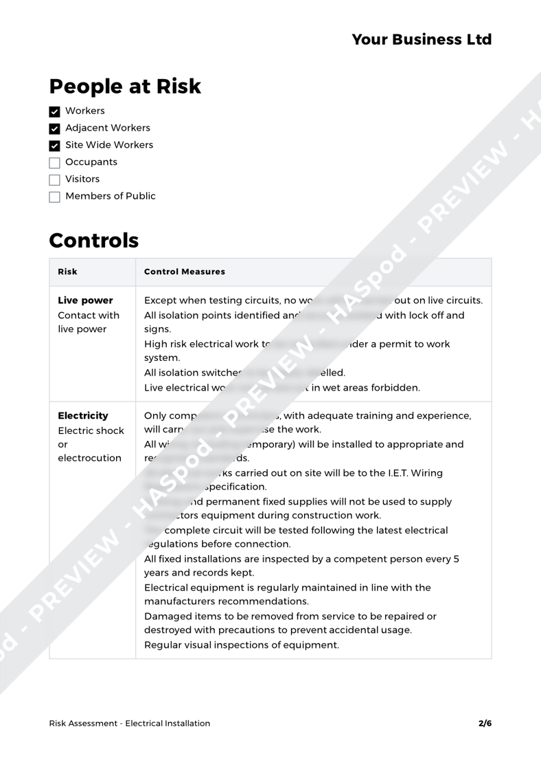 Electrical Installation Risk Assessment Template - HASpod