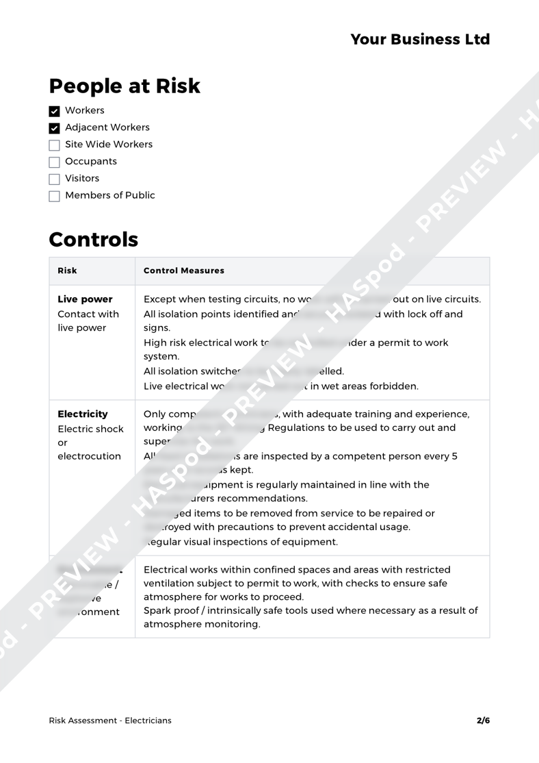 Electricians Risk Assessment Template - HASpod