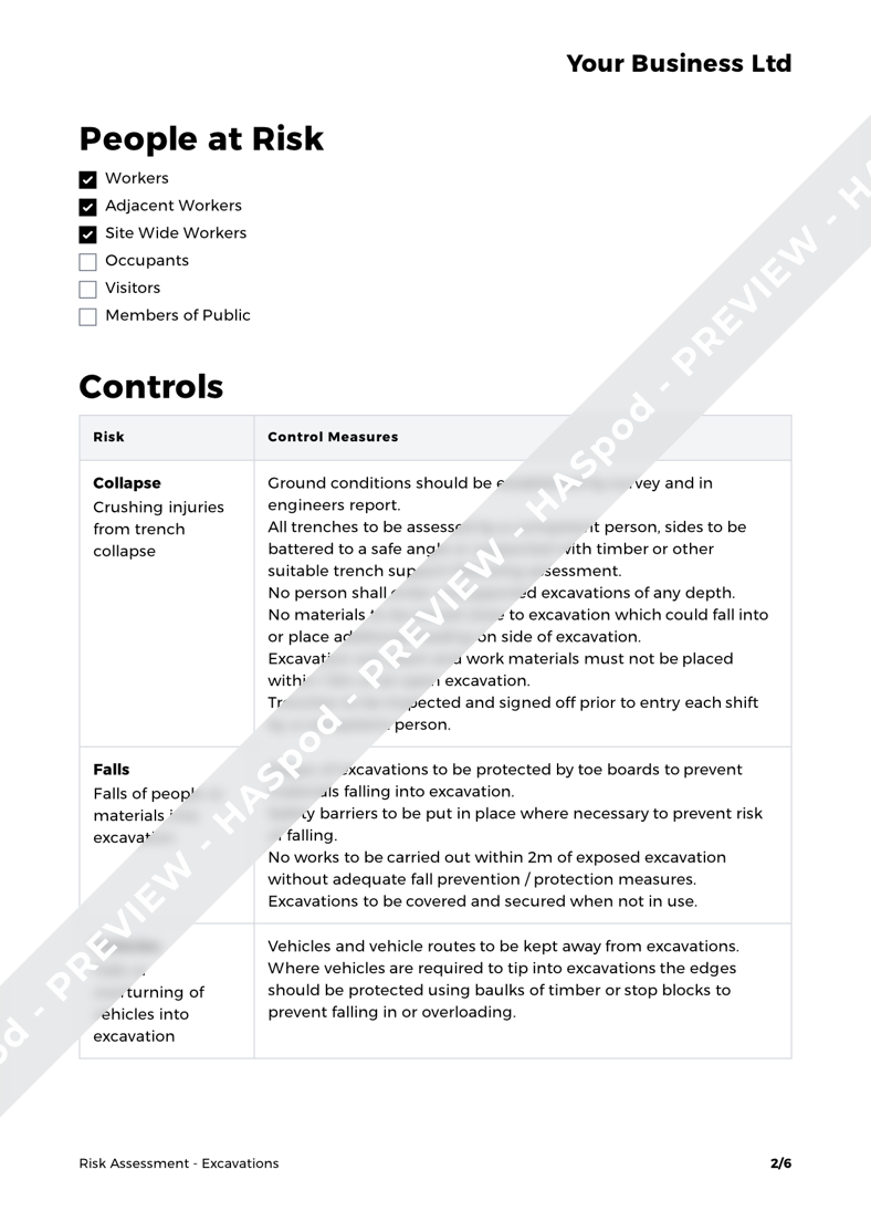 Excavations Risk Assessment Template - HASpod