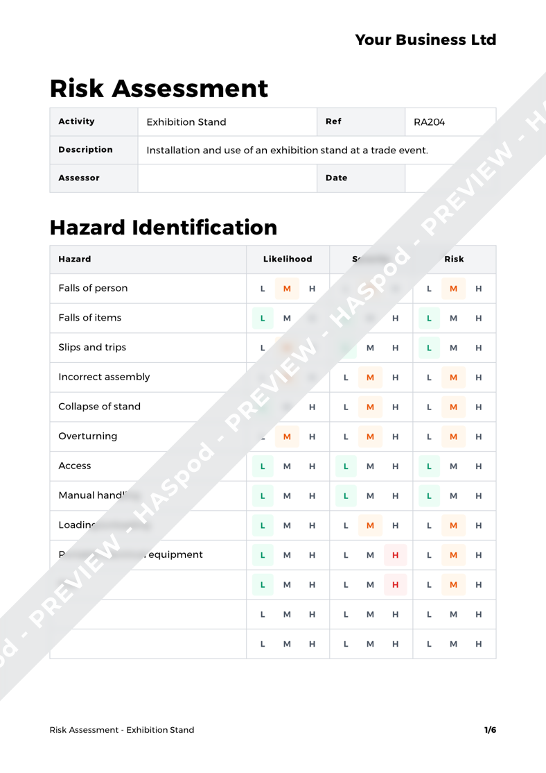 Exhibition Stand Risk Assessment Template - HASpod