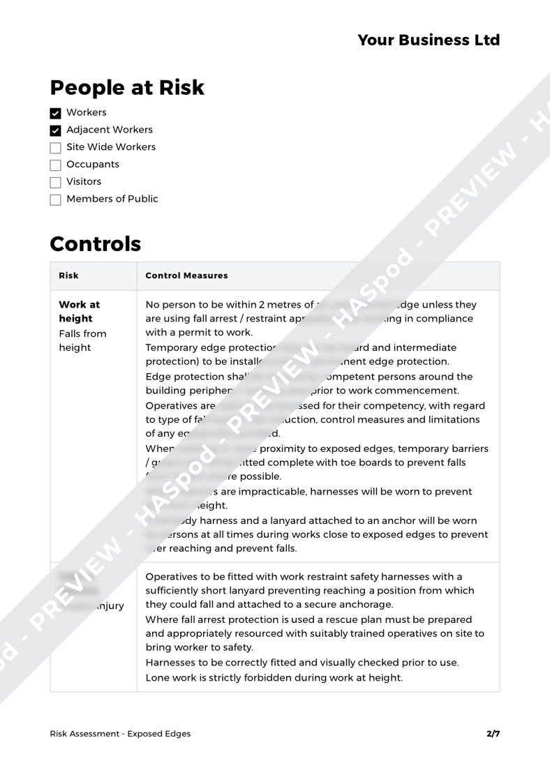 Exposed Edges Risk Assessment Template - HASpod