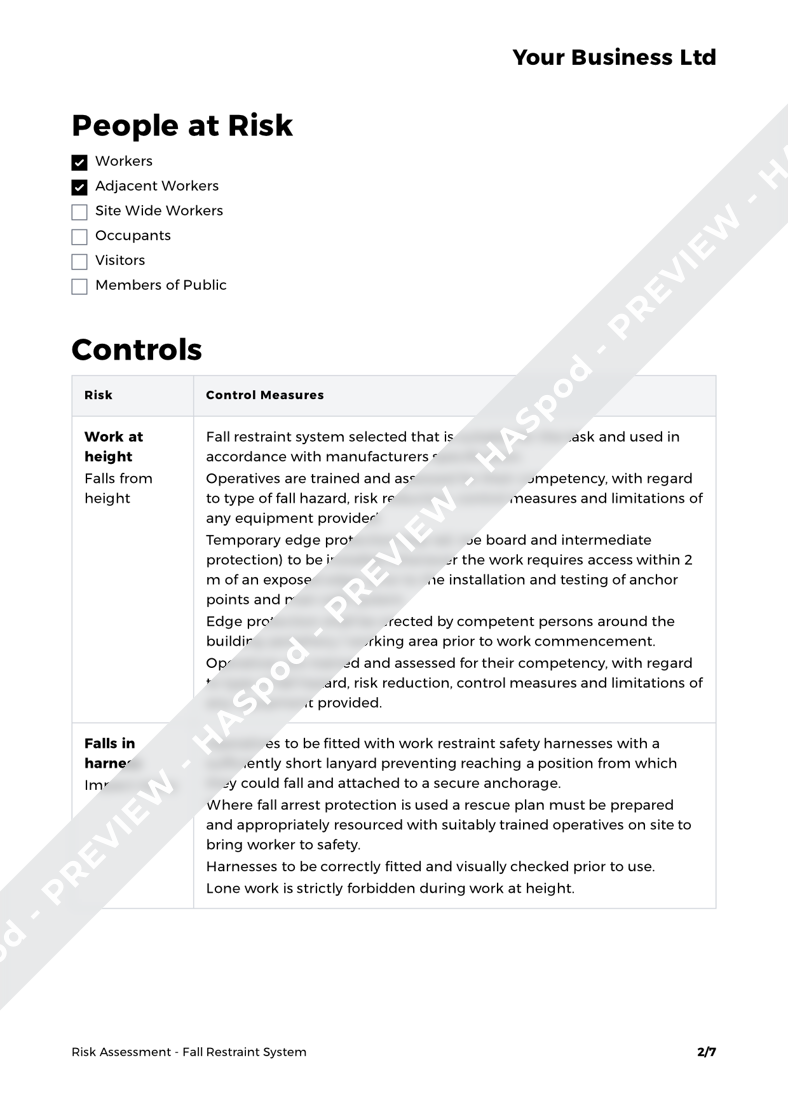 Fall Restraint System Risk Assessment Template - HASpod