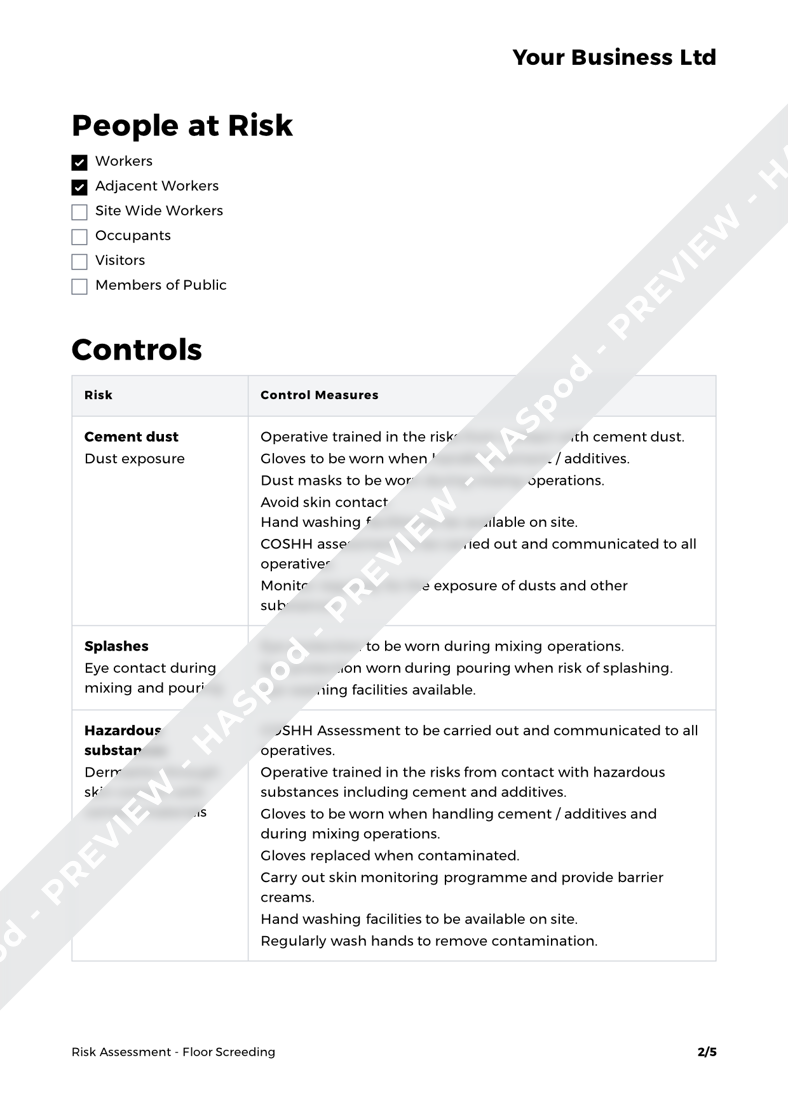 Floor Screeding Risk Assessment Template - HASpod