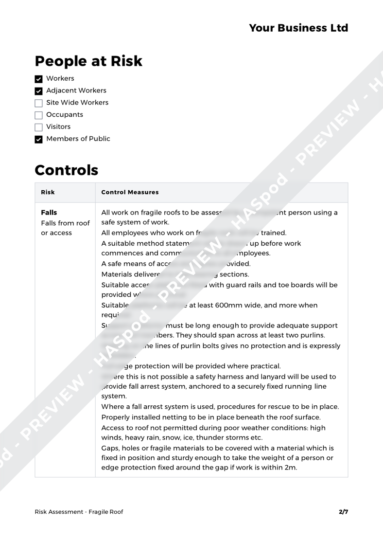Fragile Roof Risk Assessment Template - HASpod